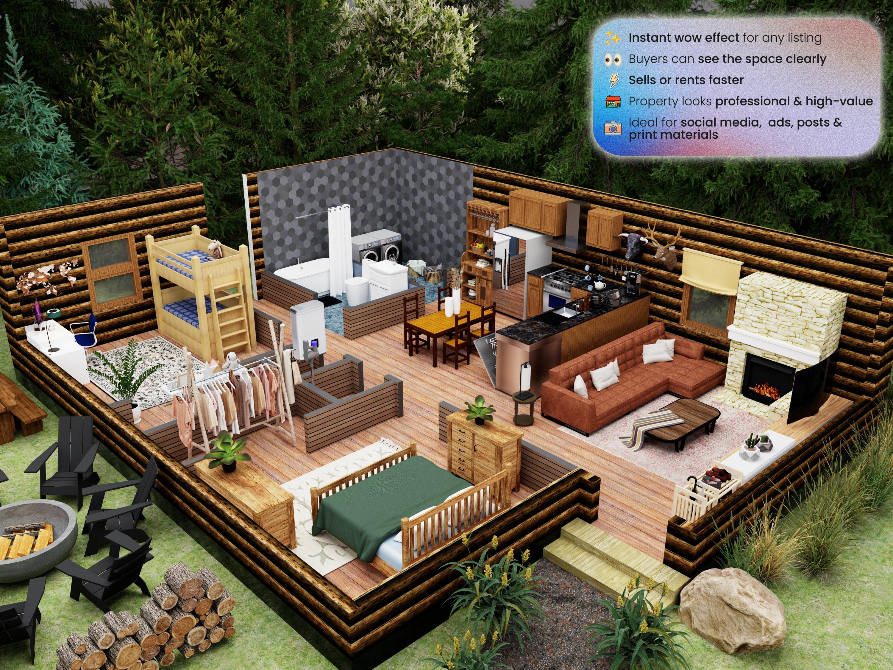 Custom 3D Floor Plan Design, House, Cabin, Apartment, Farm House Plans ...