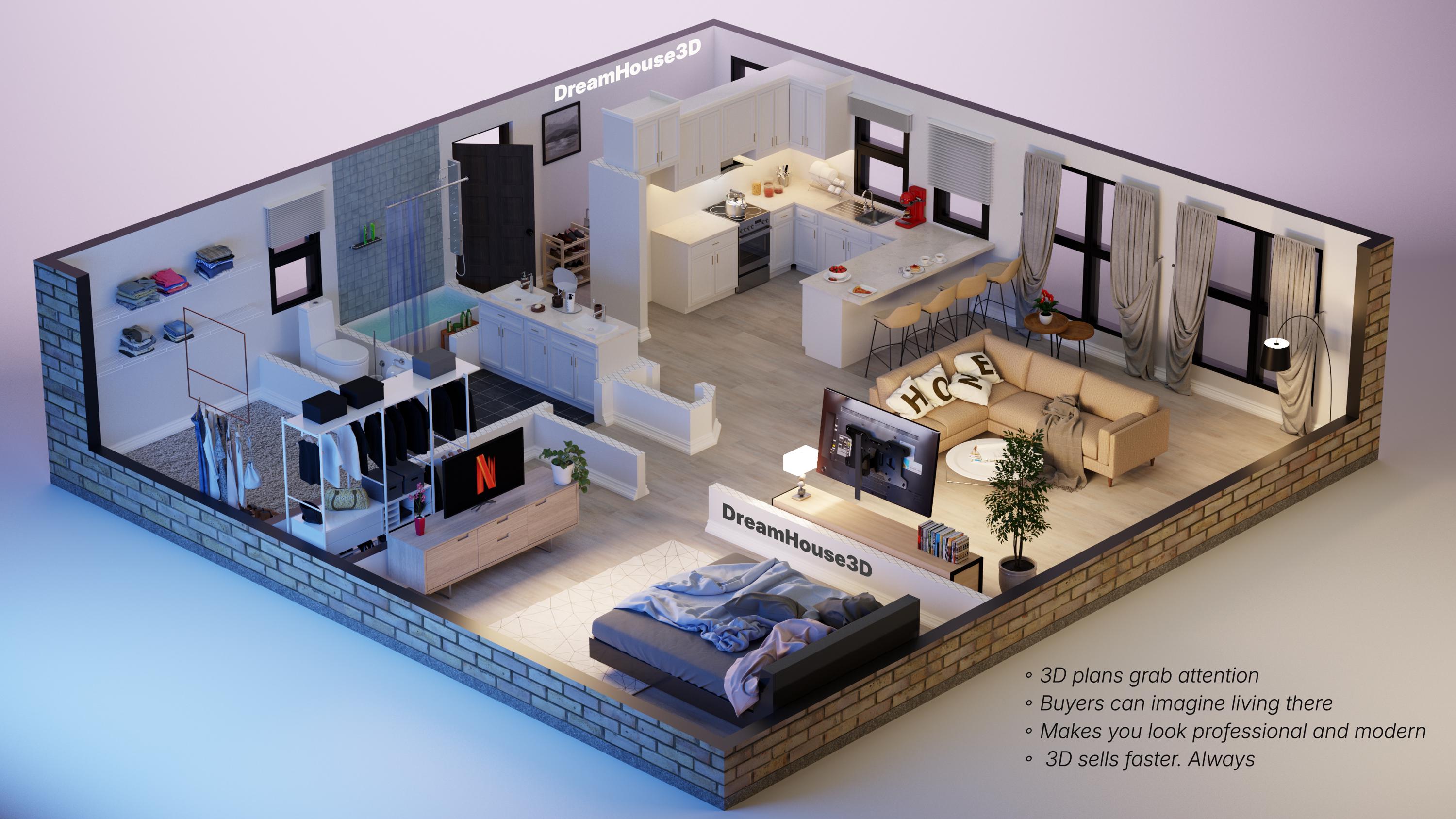 Custom House Plan in 3D, Tiny Home, 3D Floor Plan, Render - Etsy