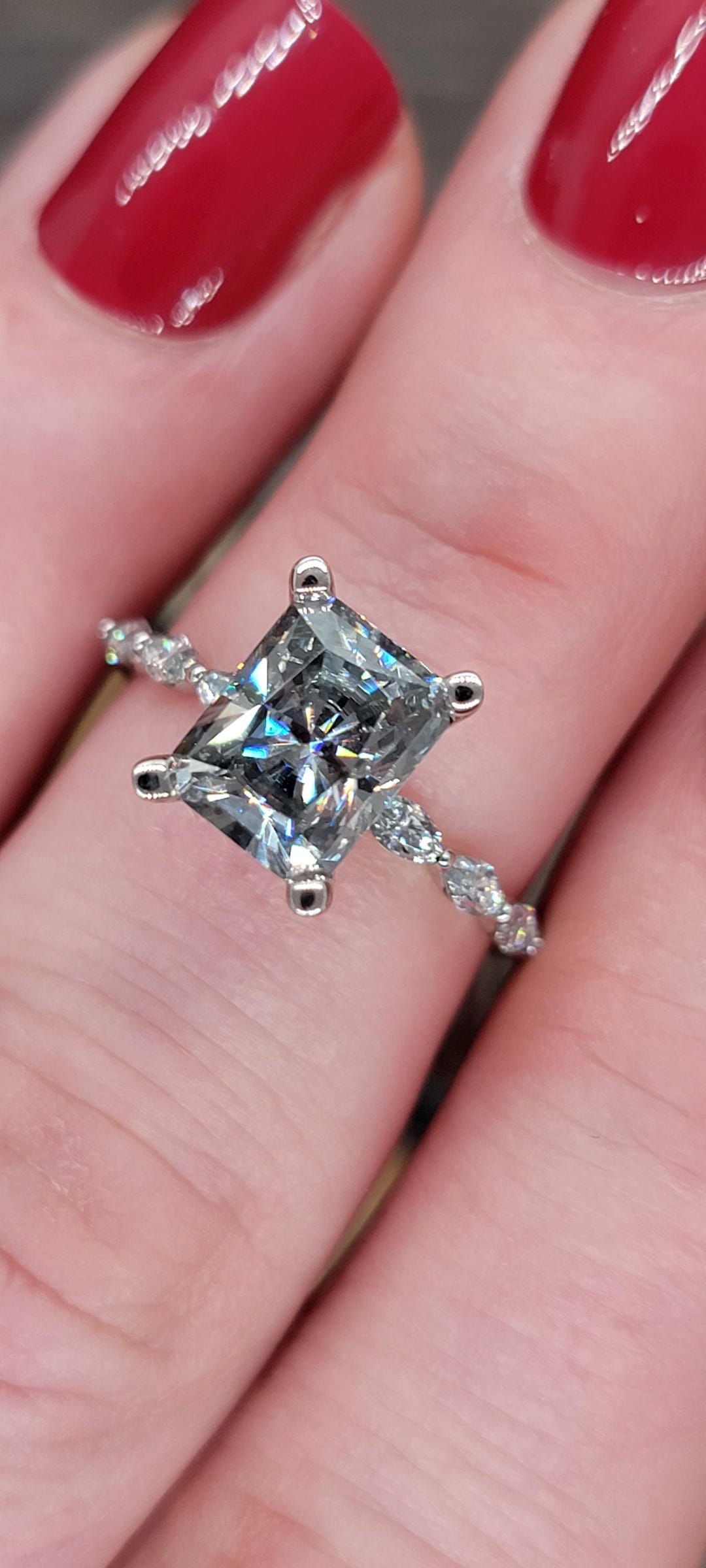 7*9mm Gray Radiant Cut Ring With Accented Head & Marquise Accents on ...