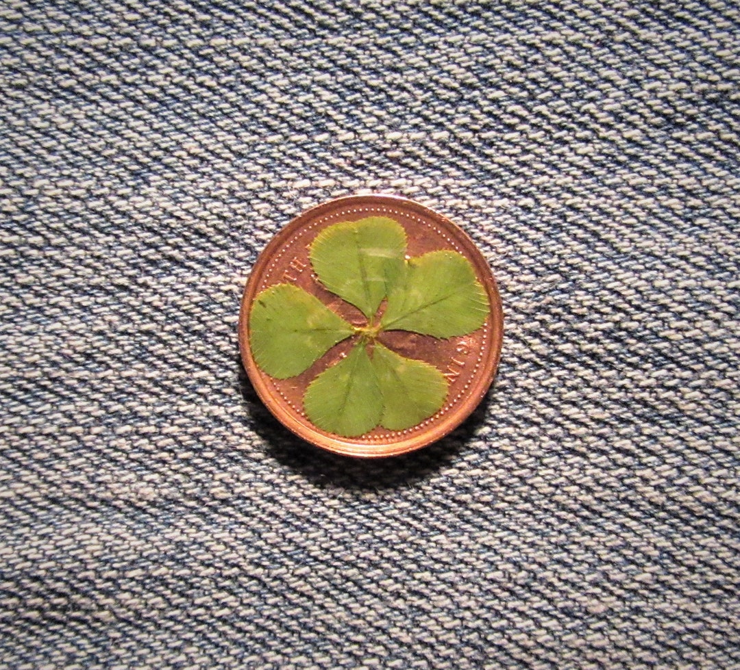 5 LEAF CLOVER Canadian Copper Penny Pocket Charm, Xtra Lucky, Decorated ...