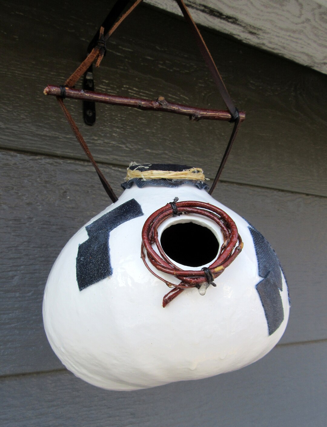 Blue Jeans, Gourd Birdhouse, Denim Patches, Painted, White, Decorated ...