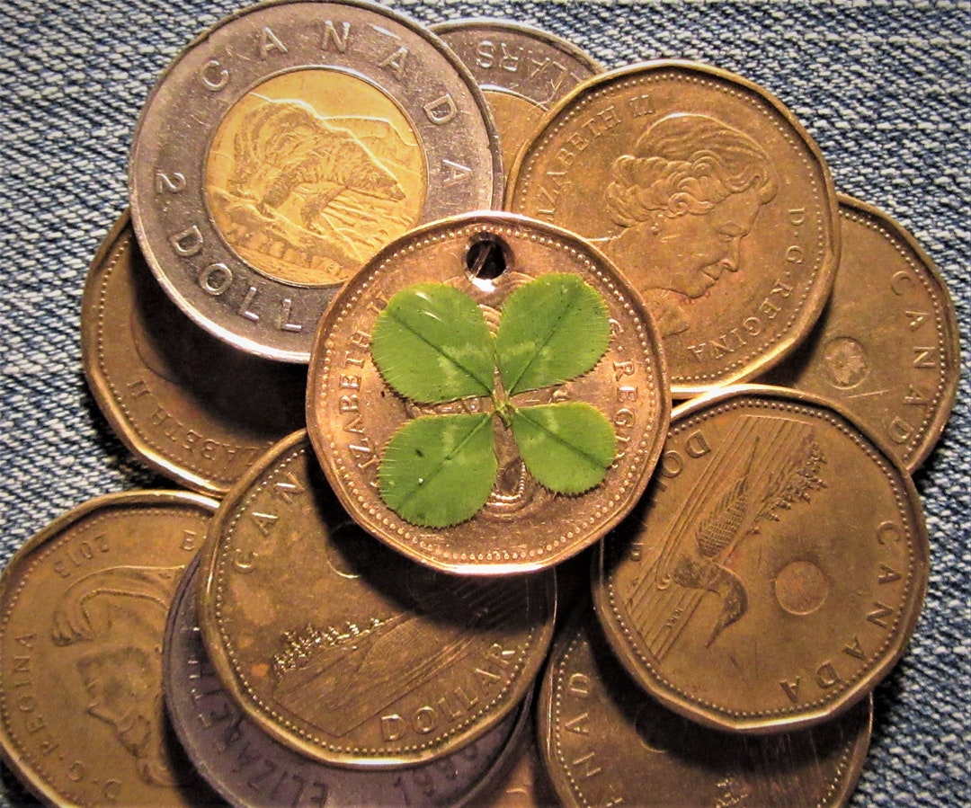 FOUR LEAF CLOVER Canadian Lucky Loonie Protection Pendant Charm, Good ...