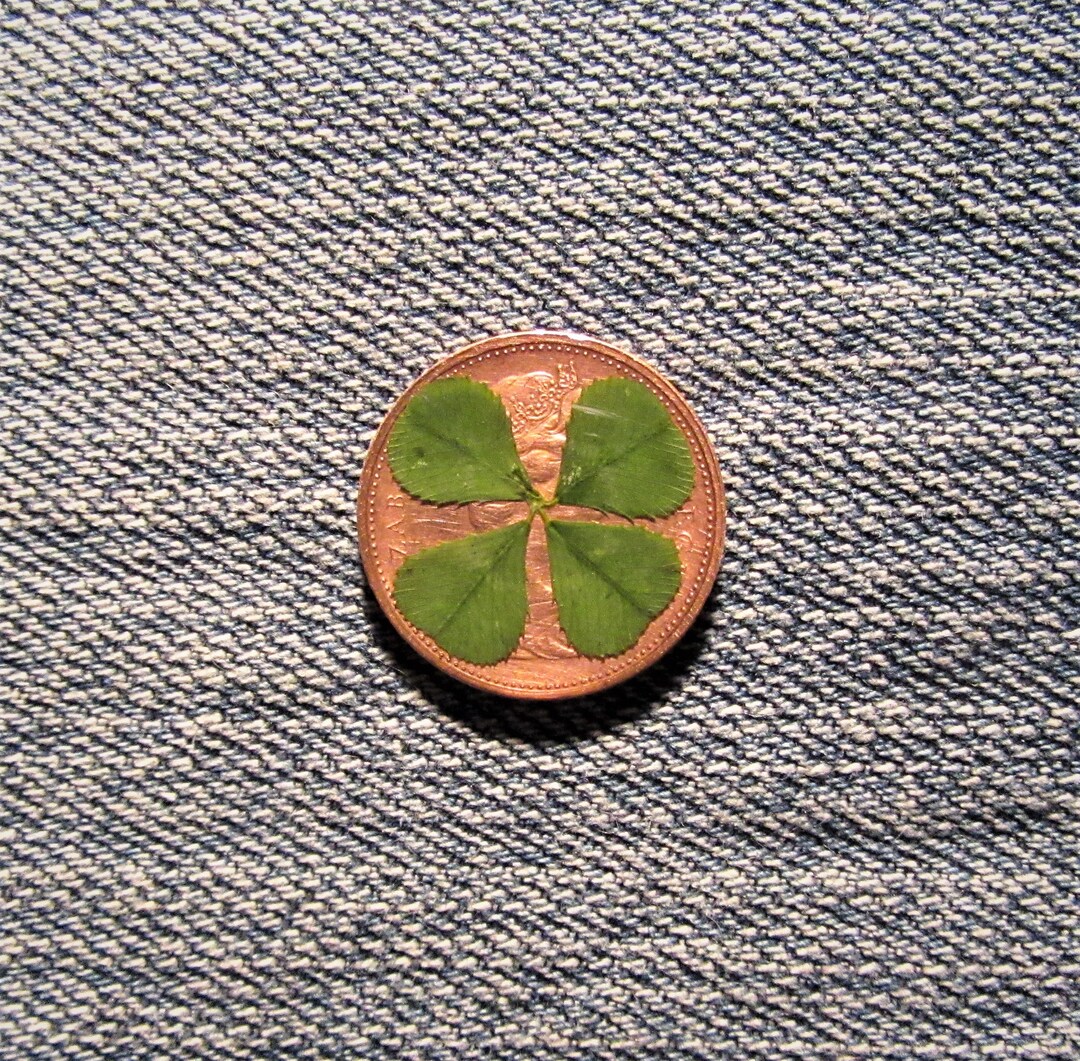 LUCKY PENNY, Canadian One Cent, Four Leaf Clover, Decorated, Pocket ...