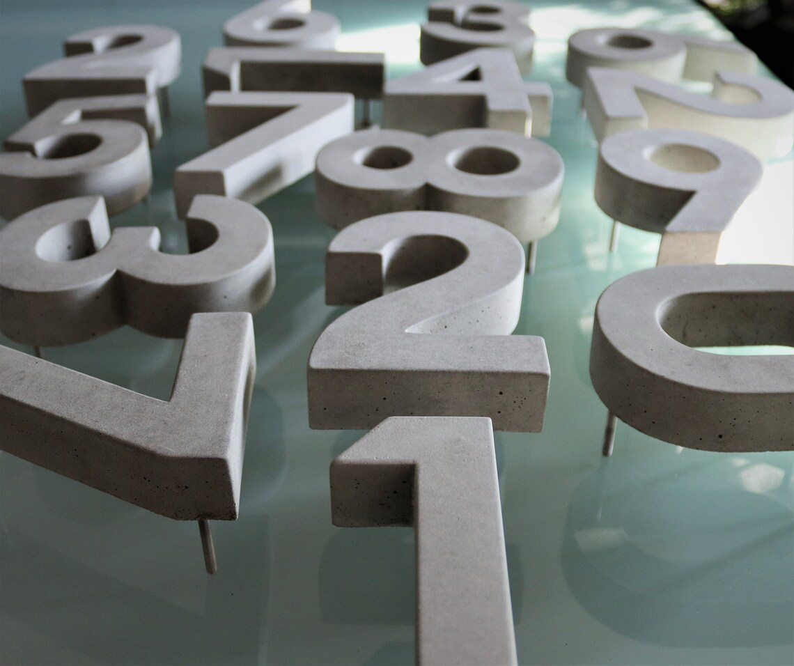 HOUSE NUMBER Made of CONCRETE 12 Cm Font: Euclid Semi Bold, Stainless ...