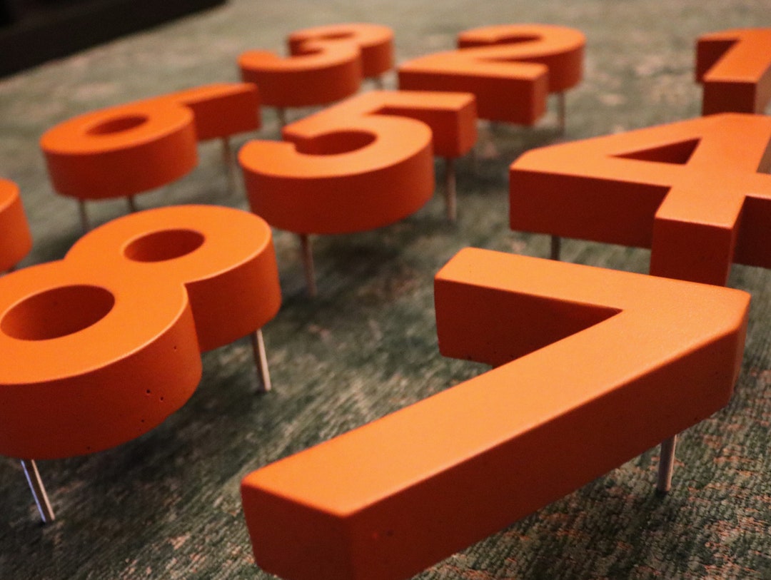 HOUSE NUMBER Made of CONCRETE 12 Cm ORANGE Ral 2004 Font: Euklid Semi ...