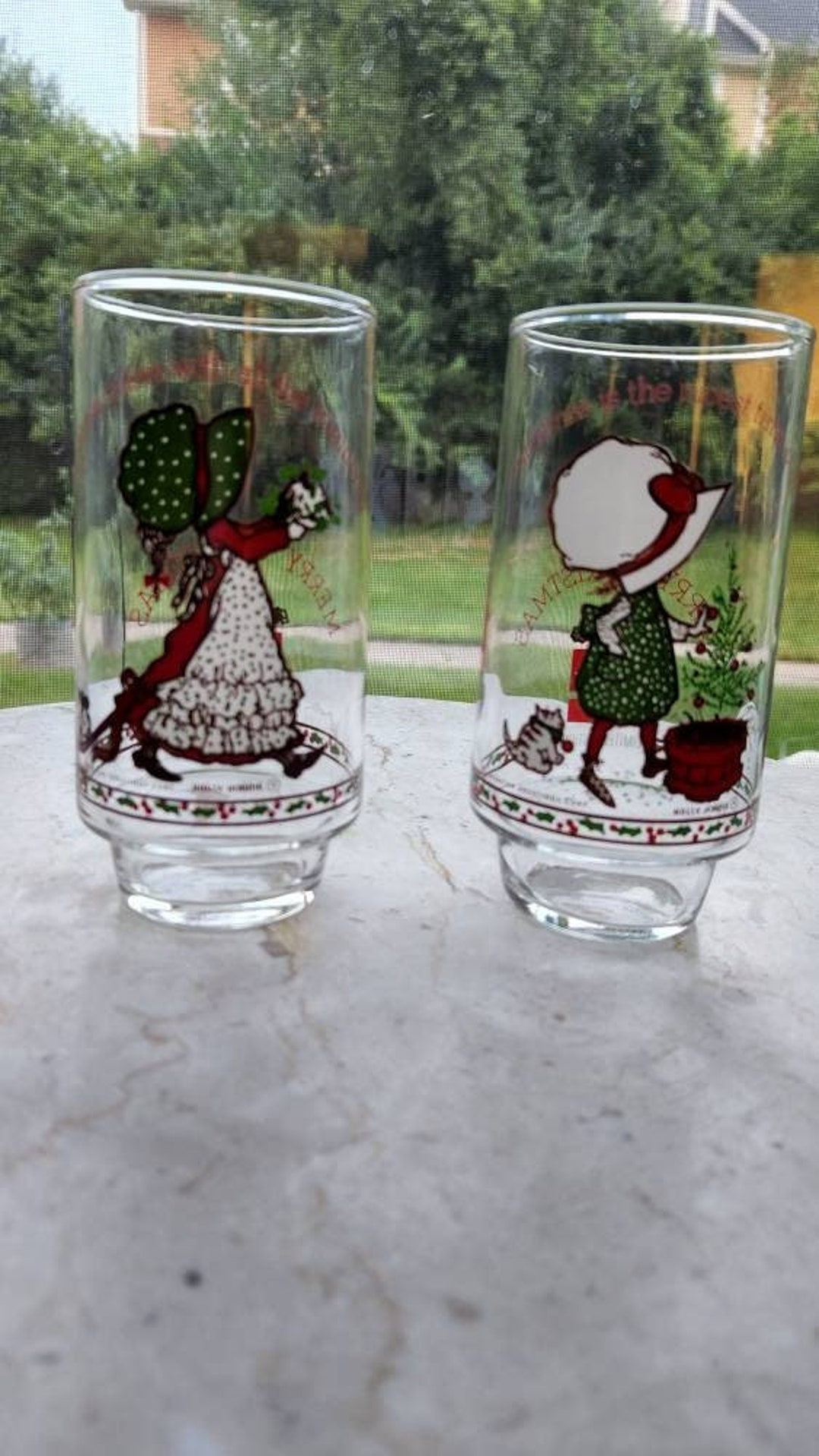 Holly Hobbie Christmas Glasses Christmas Glasses 1977 Vintage Etsy