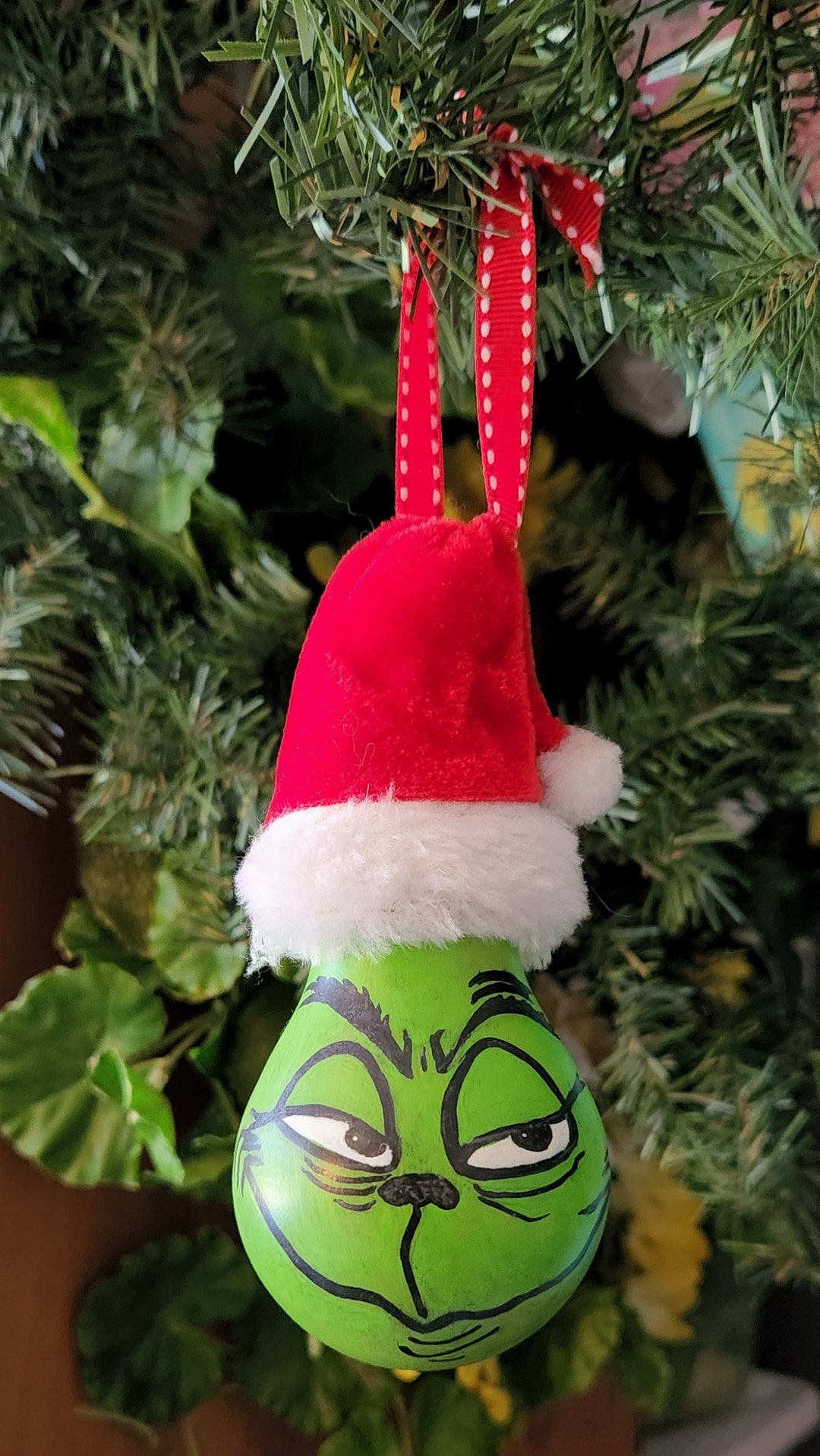 Grinch Christmas Ornament Hand Painted Upcycled Ornament Lightbulb ...