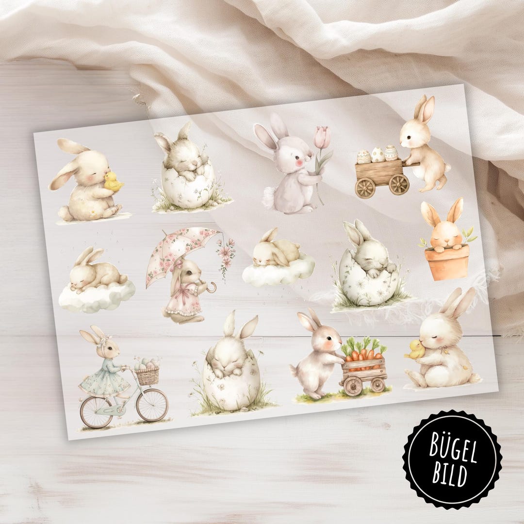 13 Easter Iron-on Patches, Cute Easter Bunnies to Iron On, Spring Iron ...