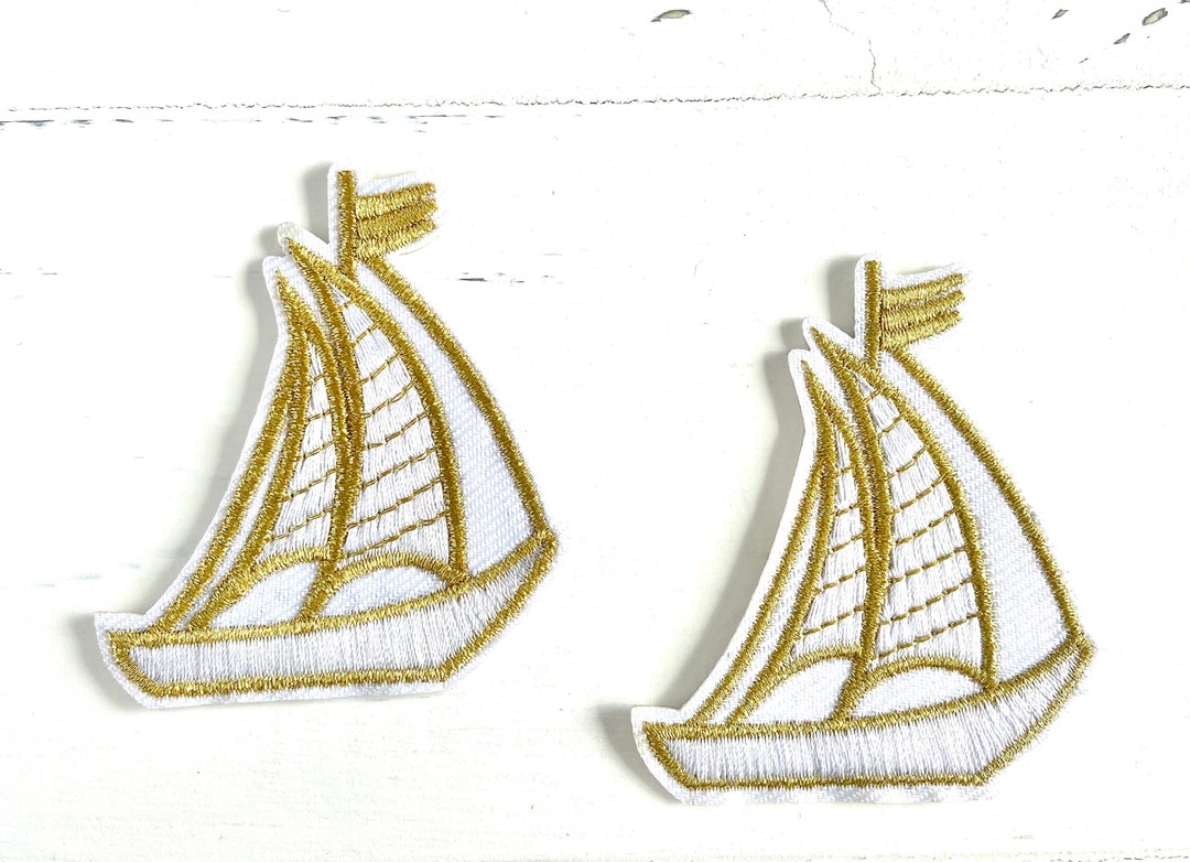 5 Iron-on Sailing Boats, Sailors, Maritime Ship Motif, Embroidered ...