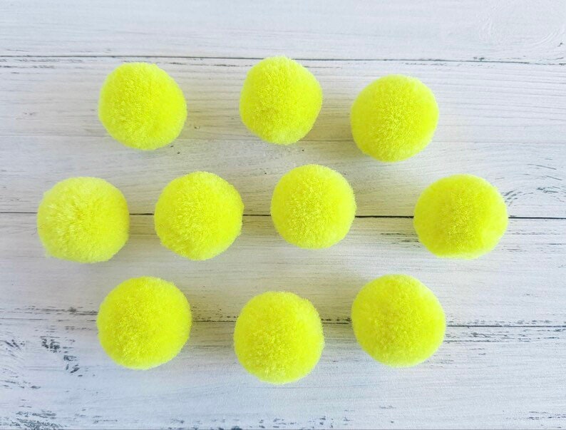 10 Wool Bobbles 2 Cm Pompom Lemon Yellow Real Wool - Etsy