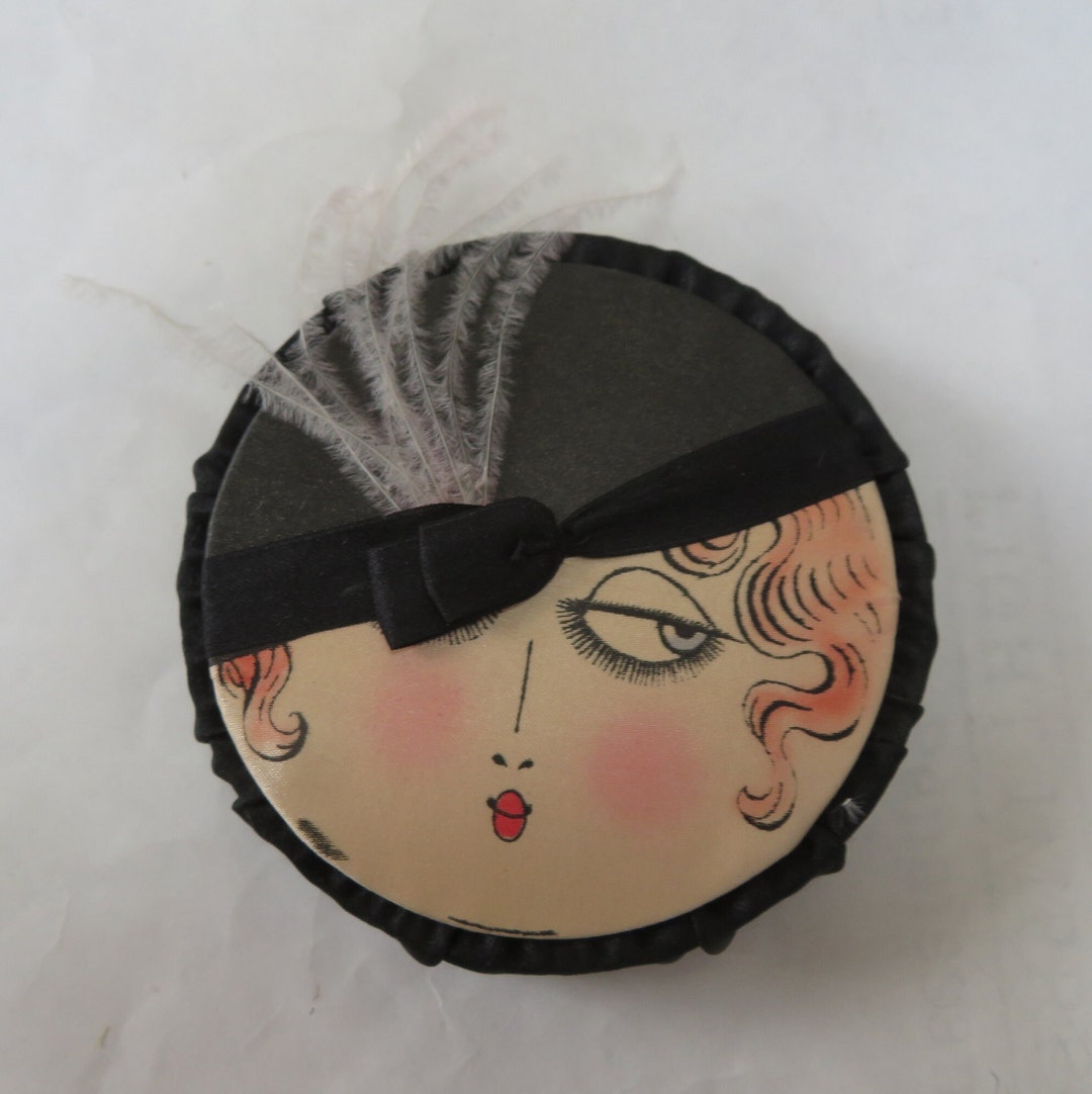 1920s Flapper Face Powder Box , Silk Covered Thin Cardboard & Possibly ...