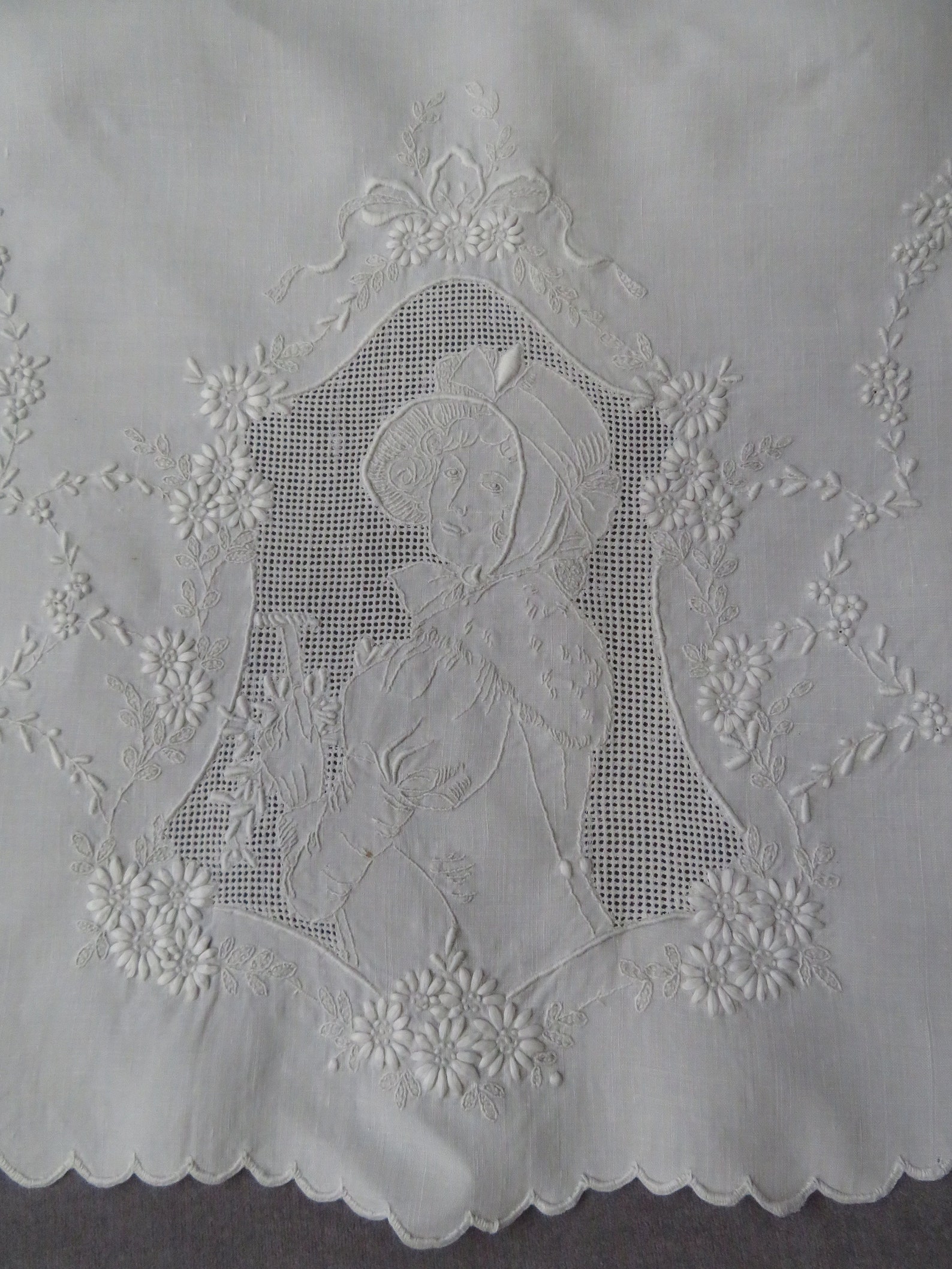 Antique Swiss APPENZELL Embroidery Linentopper W Ladies in 18 Century ...