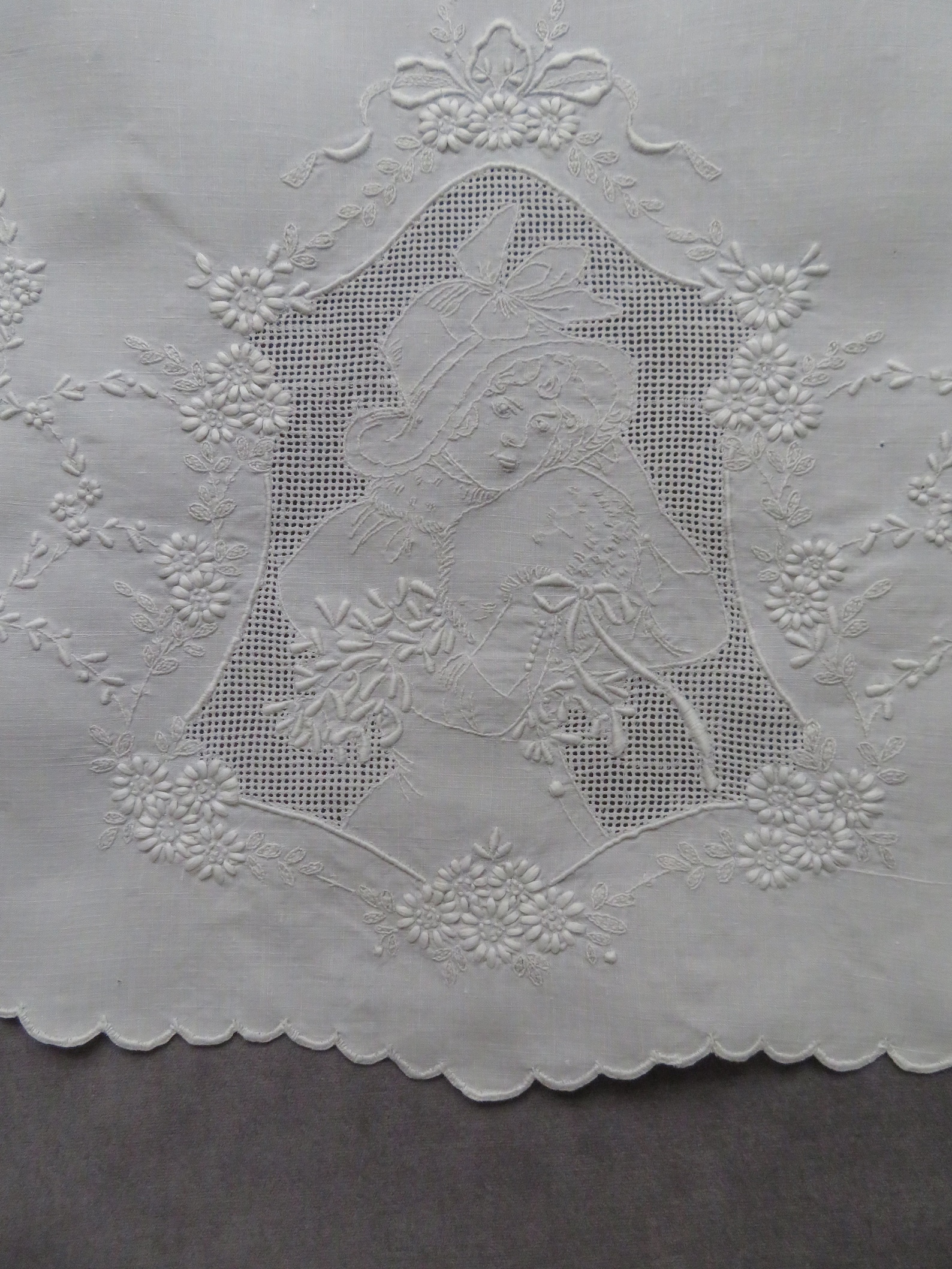 Antique Swiss APPENZELL Embroidery Linentopper W Ladies in 18 Century ...