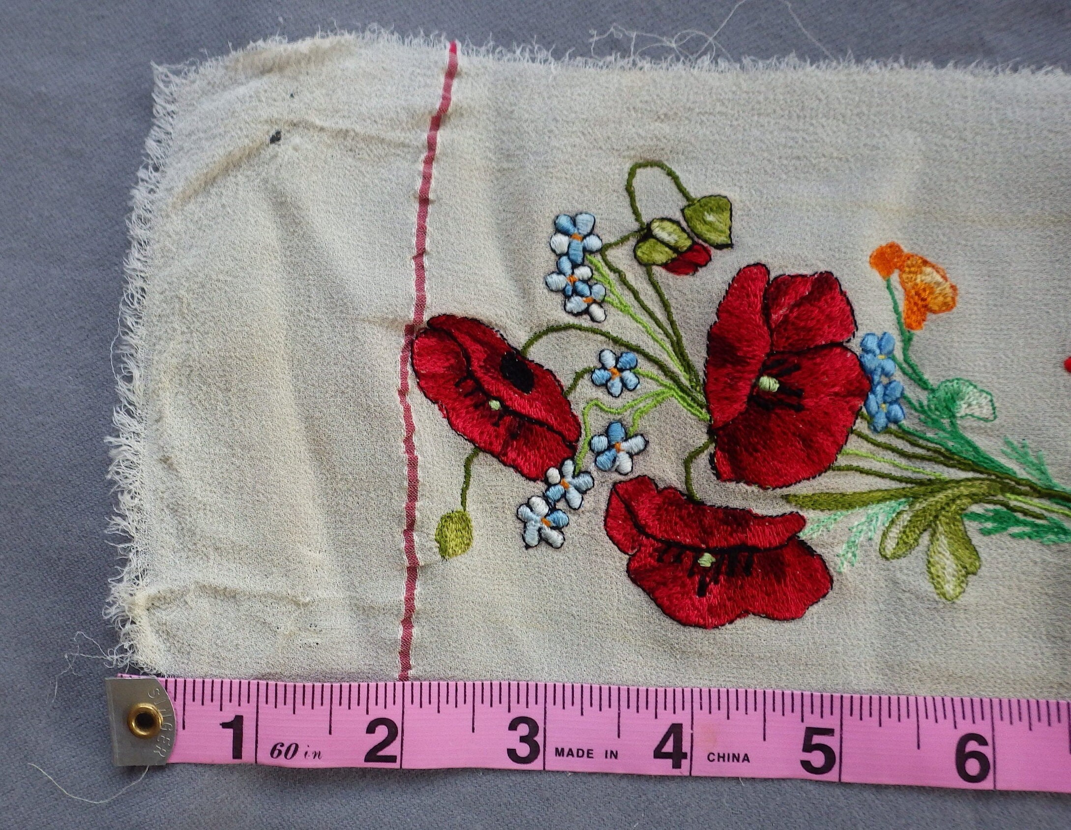 Over 2 YARDS Strip Machine Embroidery Colorful Flowers on Silk Crepe de ...