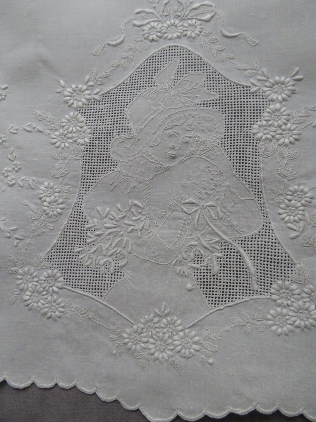 Antique Swiss APPENZELL Embroidery Linentopper W Ladies in 18 Century ...