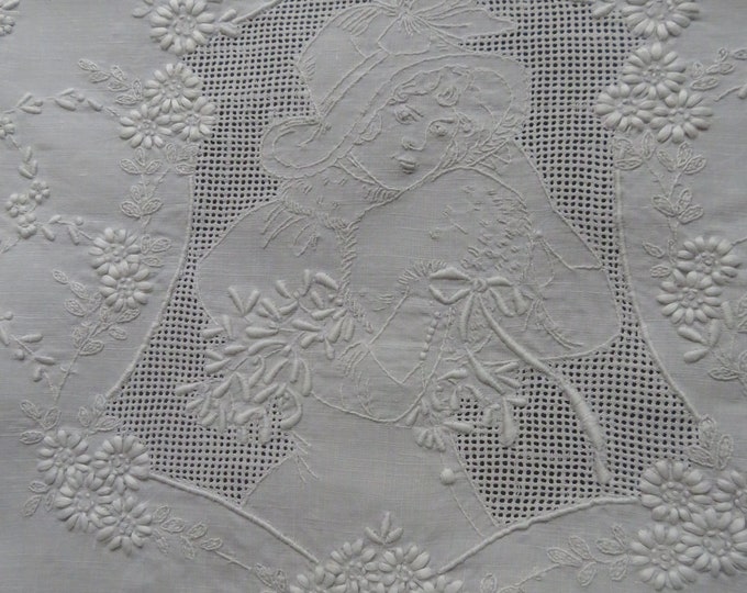 Antique Swiss APPENZELL Embroidery Linentopper W Ladies in 18 Century ...