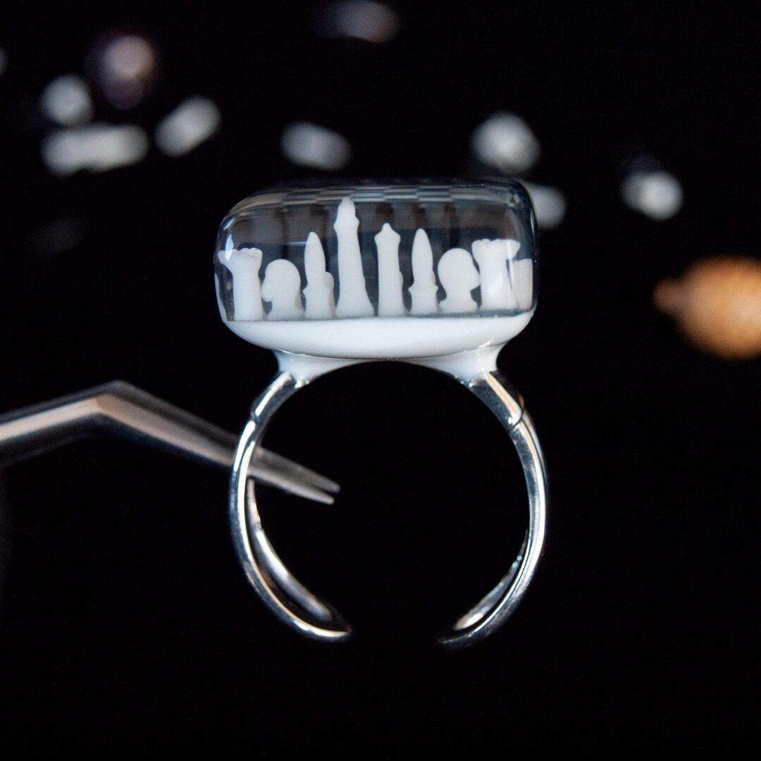 Chess Queen Statement Ring: Miniature Chessboard Jewelry, Adjustable ...