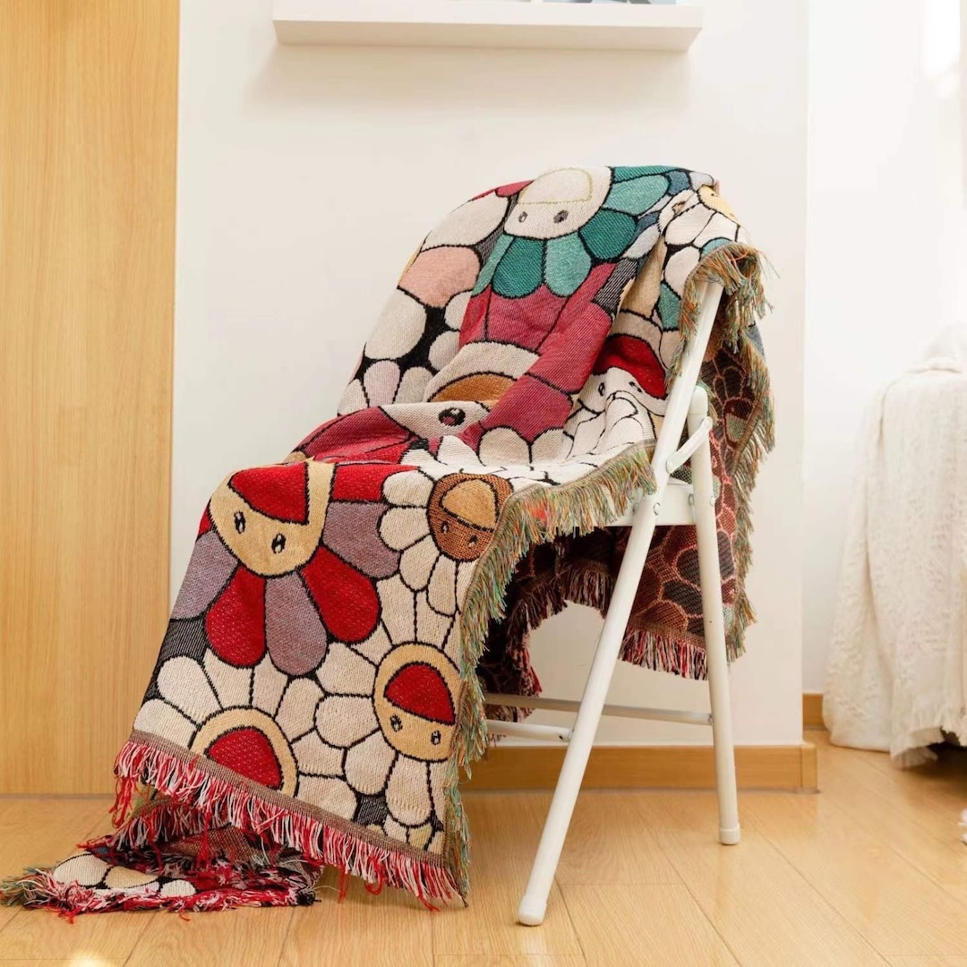 Sun Flower Smiley Face Throw,wall Art Blanket,tapestry Blanket, Couch ...