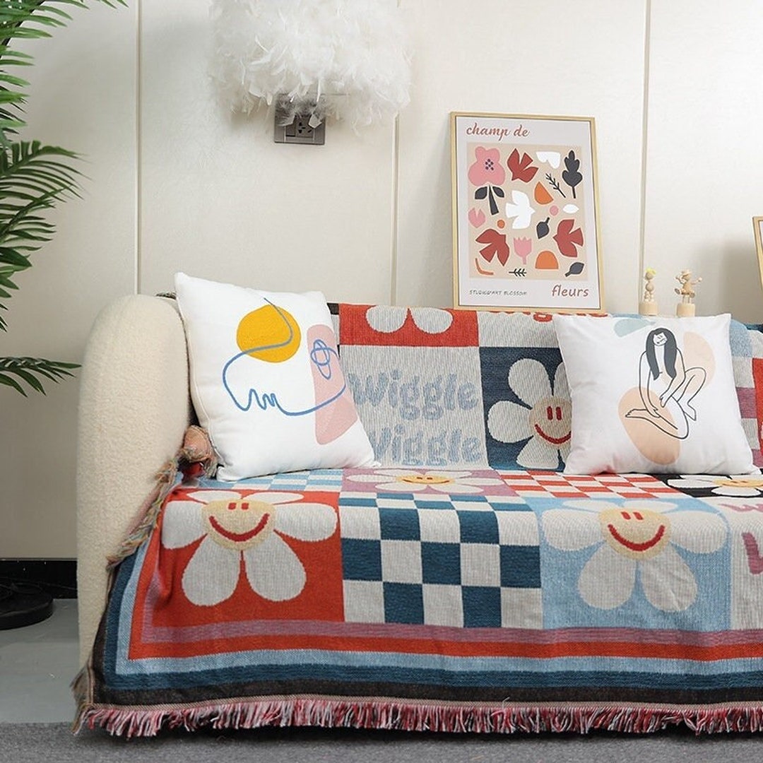 Sun Flower Smiley Face Throwwall Art Blankettapestry - Etsy