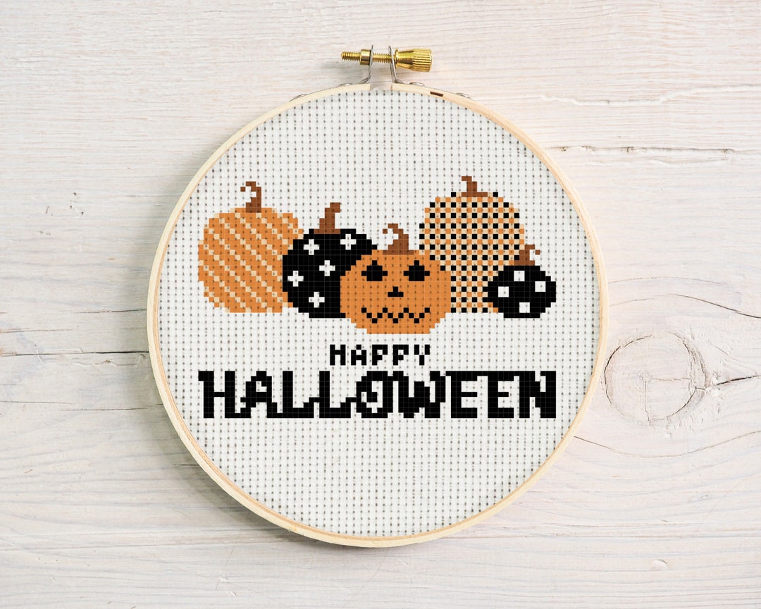 Happy Halloween Cross Stitch Pattern Spooky Pumpkin Embroidery DIY ...