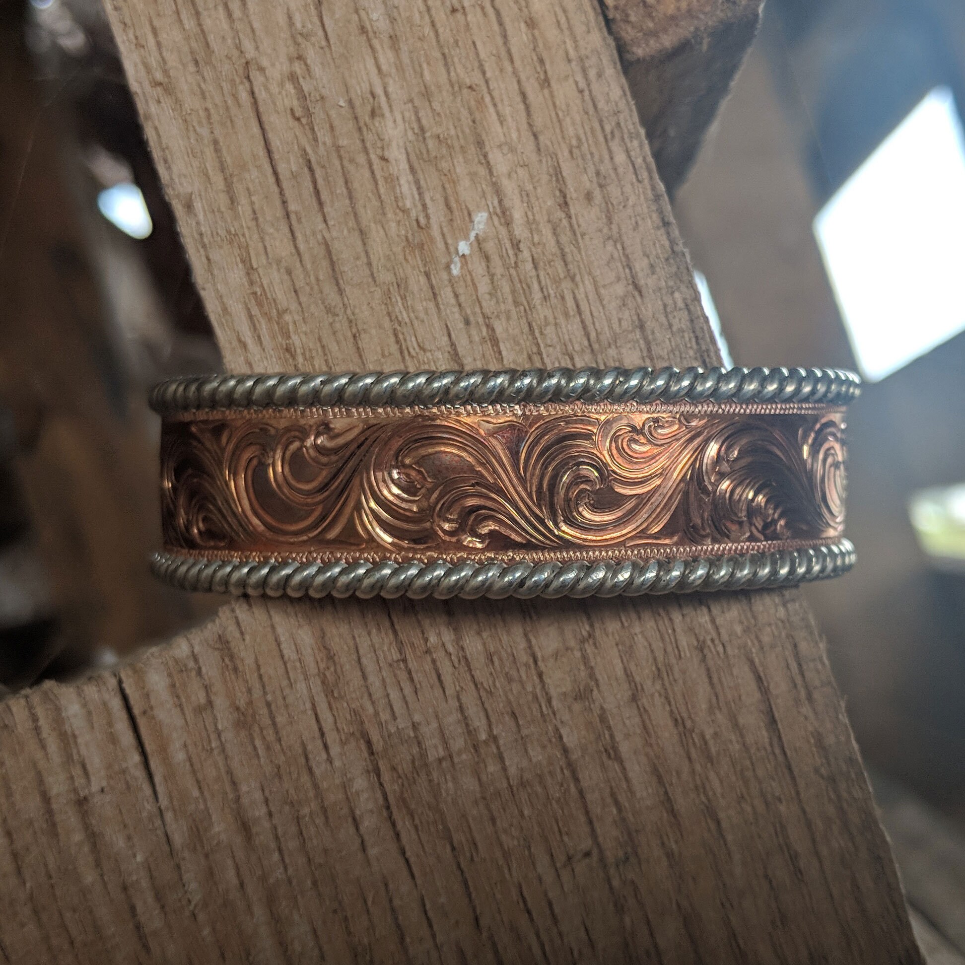 Copper Engraved Western Bracelet Sterling Silver Rope Edge - Etsy