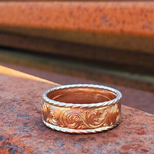 The Trevor: 10K Rose Gold and Sterling Silver Rope Western Men's Band ...