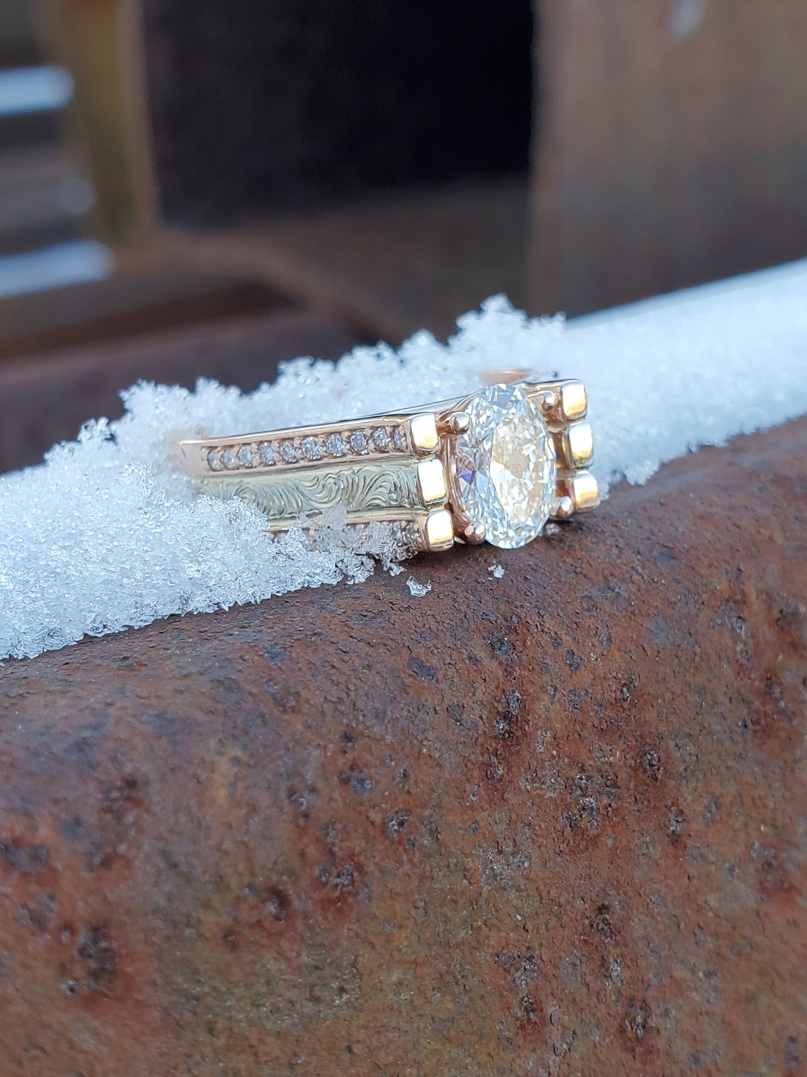 The Graciela Set, Wedding Ring Trio: Rose Gold & White Gold Ring Set ...