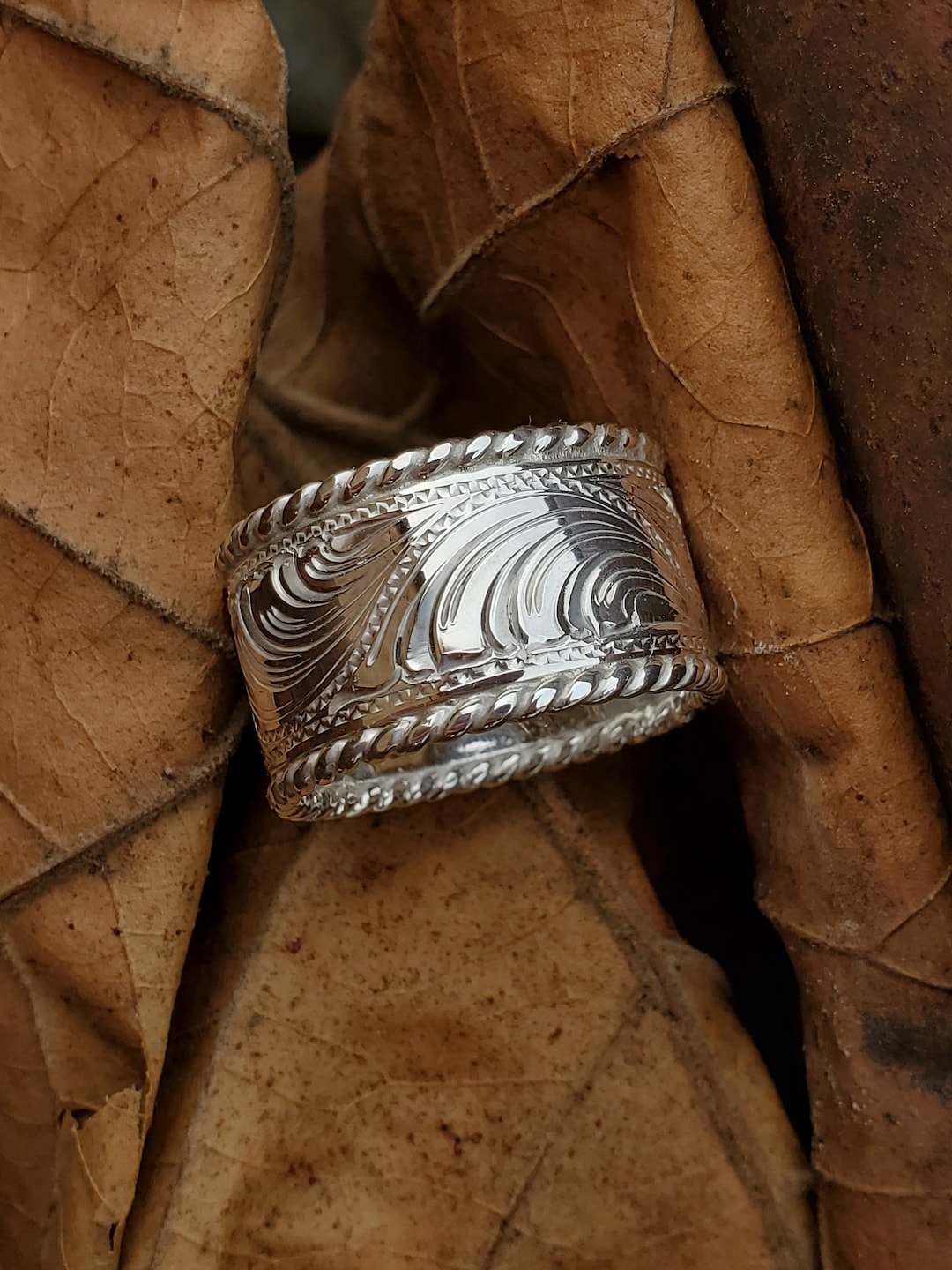 The Lowen: Wide Western Ring With Narrow Rope-edge, Sterling Silver ...