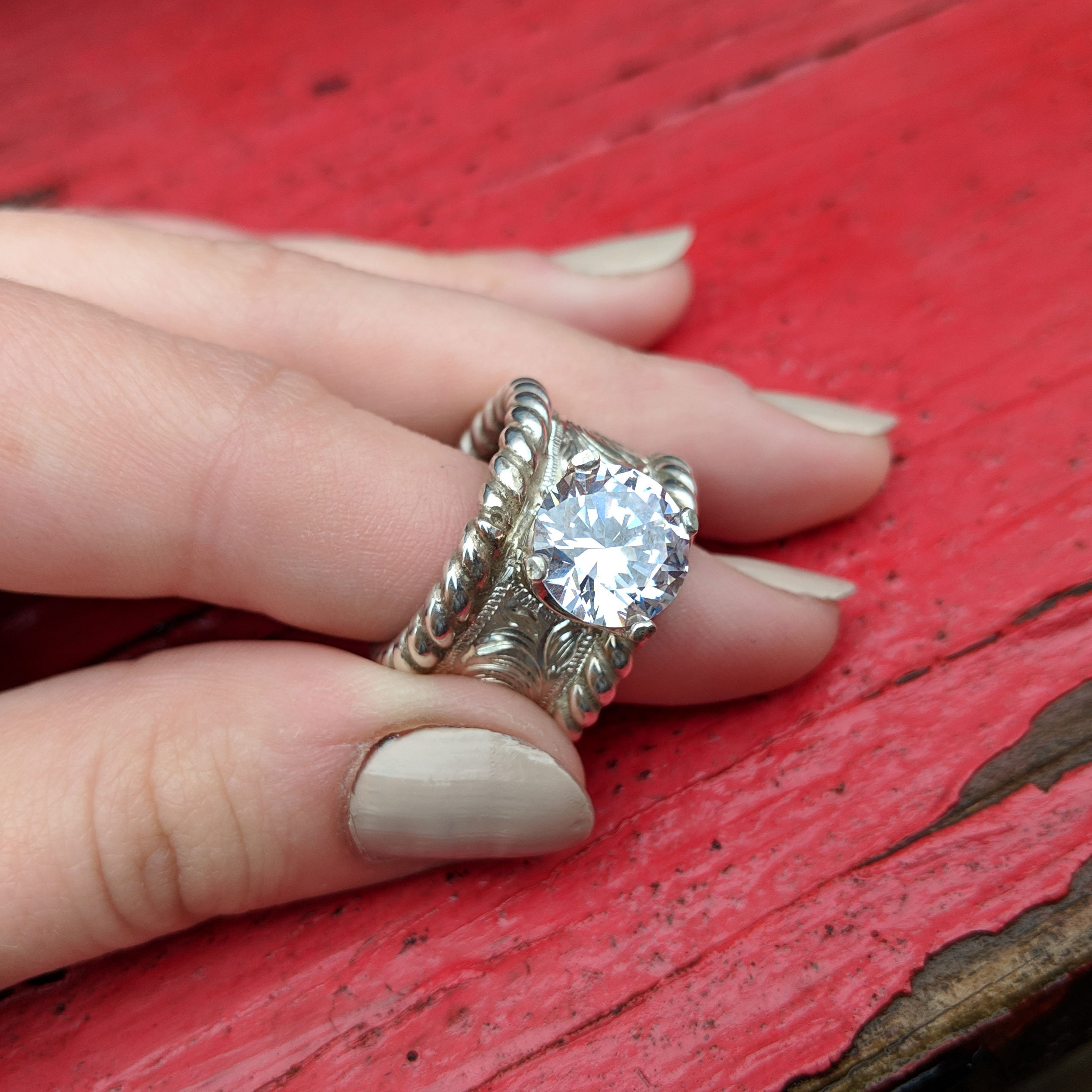 Sterling Silver Engagement Ring Hand Engraved Western Wedding - Etsy