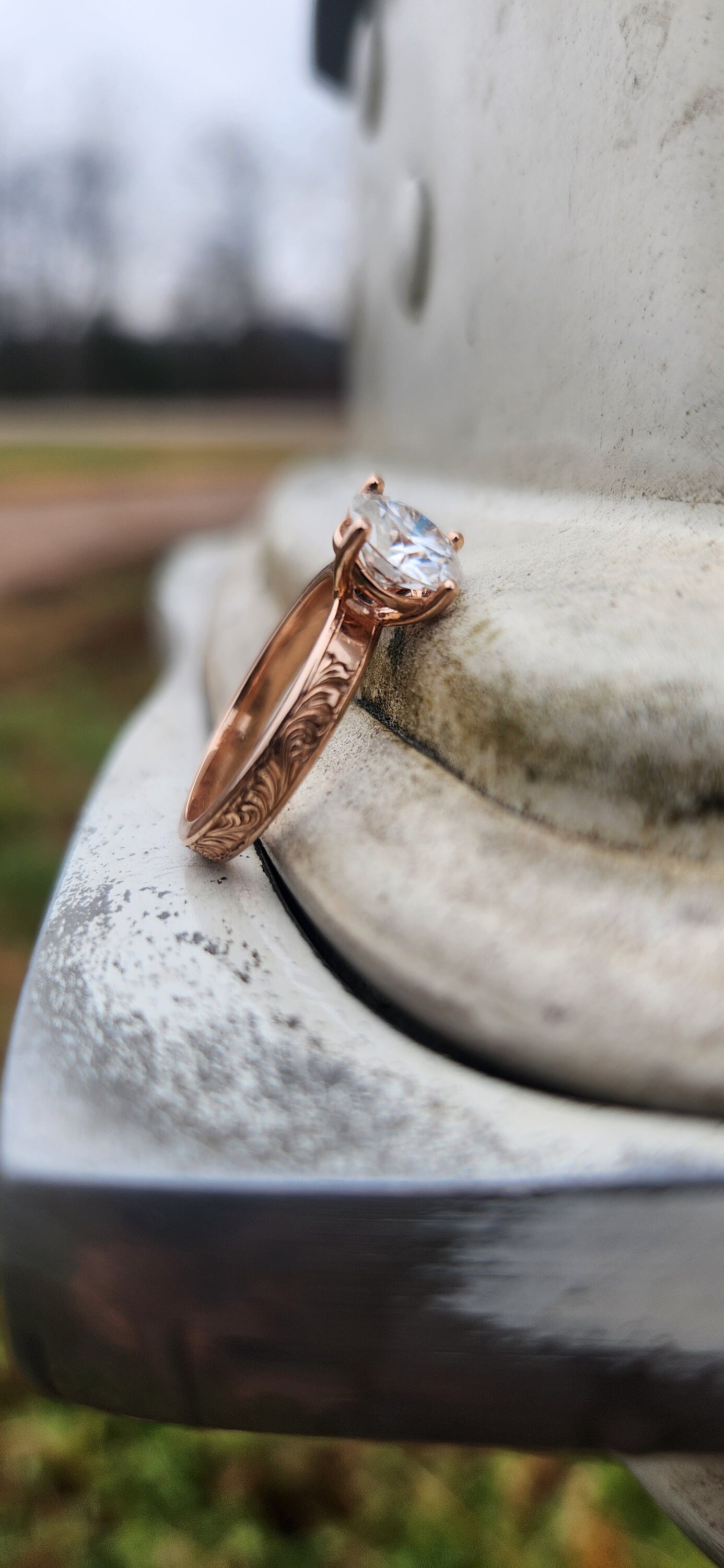 The Cora: Rose Gold Ring, Western Engagement Ring, Hand-engraved Rose ...