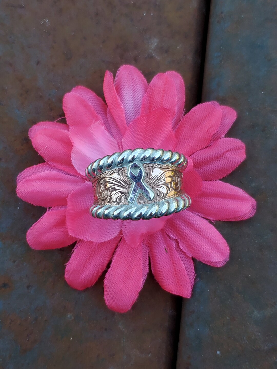 Courage: Copper and Silver Cancer Ribbon Ring, Cancer Support Jewelry ...