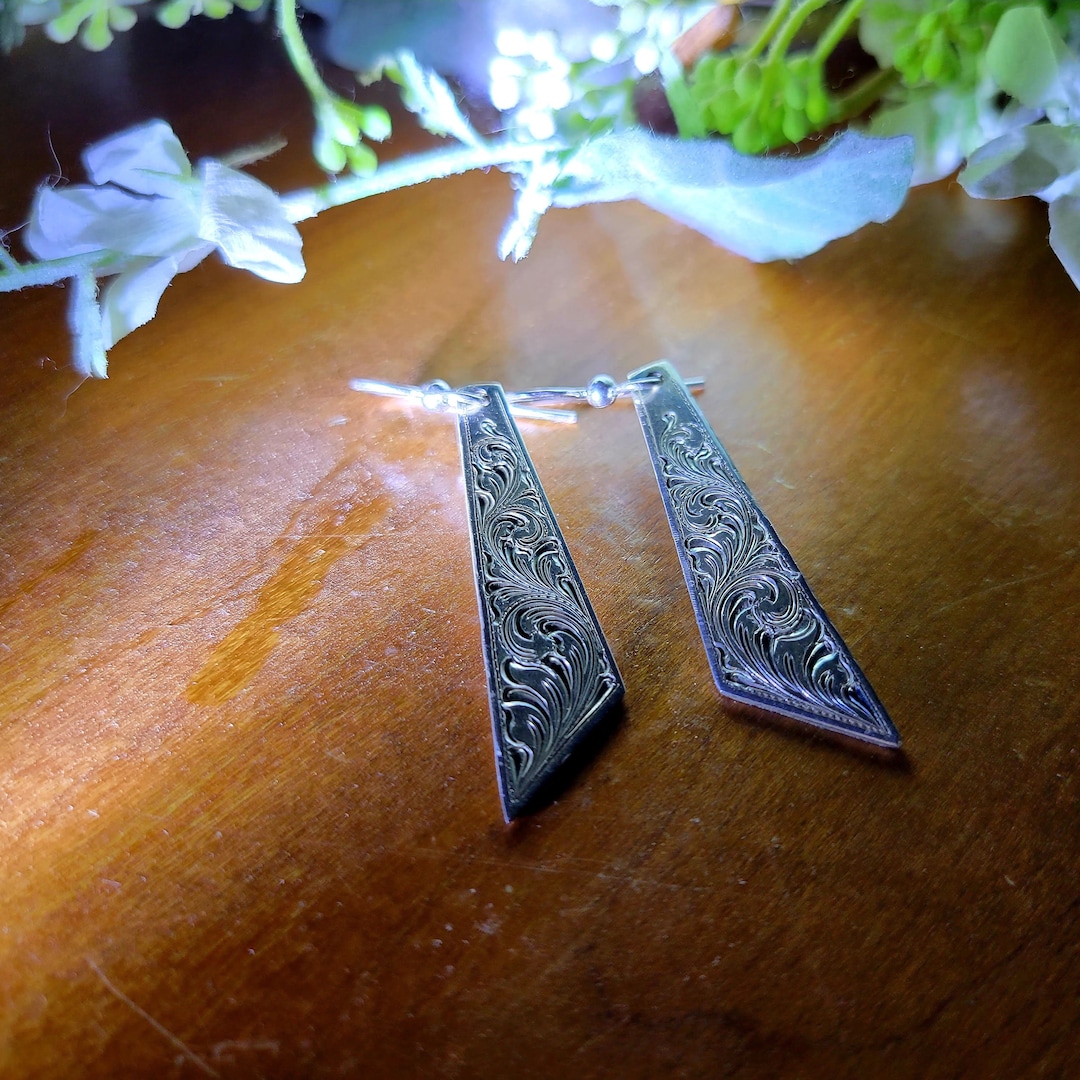 Abstract Dangle Earrings in Silver: Hand Engraved Western Bridal ...