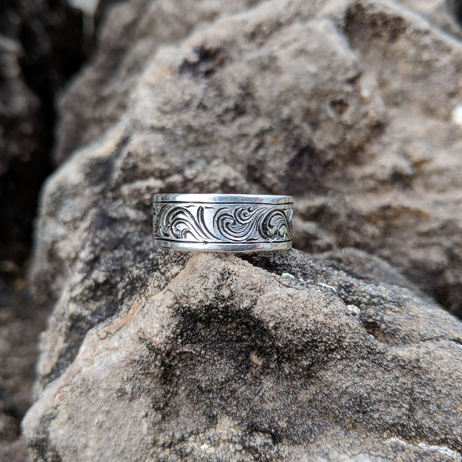 Sterling Silver Engraved Western Band Ring Design RNG00044 by Loreena ...