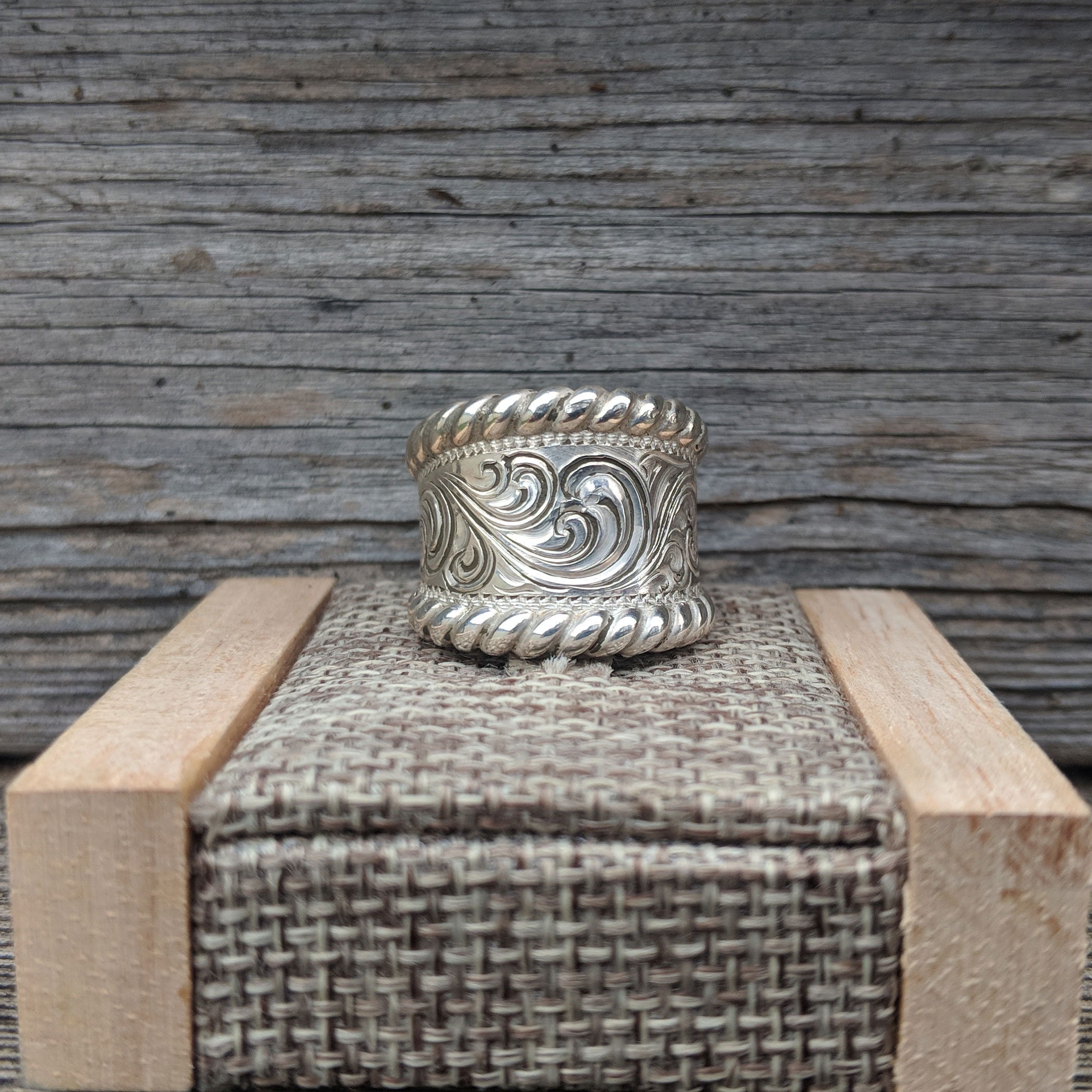 Sterling Silver Engraved Western Ring for Her Rope Edge | Etsy