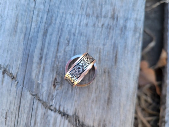 The Joseph White and Rose Gold Men s Western Wedding Band Custom Engraved Initial Hand Engraved Cowboy Wedding Ring Men s Engraved Etsy