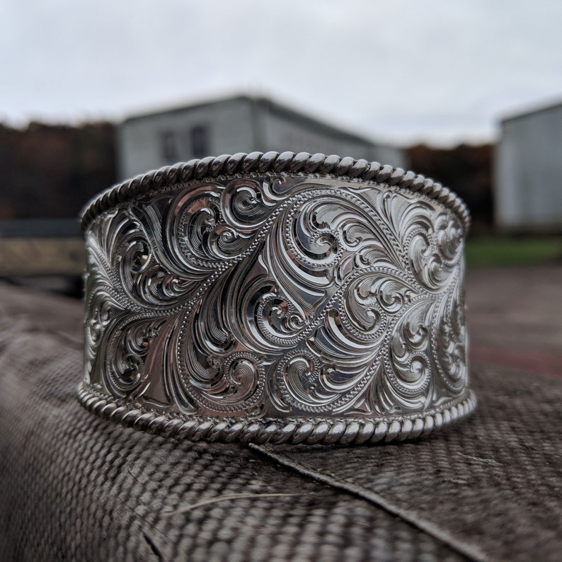 Sterling Silver Engraved Cuff Bracelet Western Design - Etsy