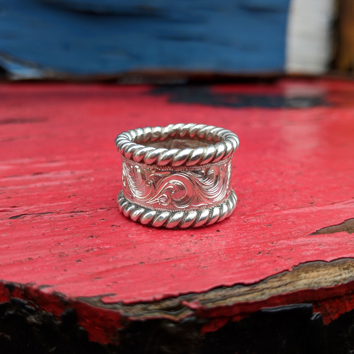 Sterling Silver Engagement Ring Hand Engraved Western Wedding - Etsy