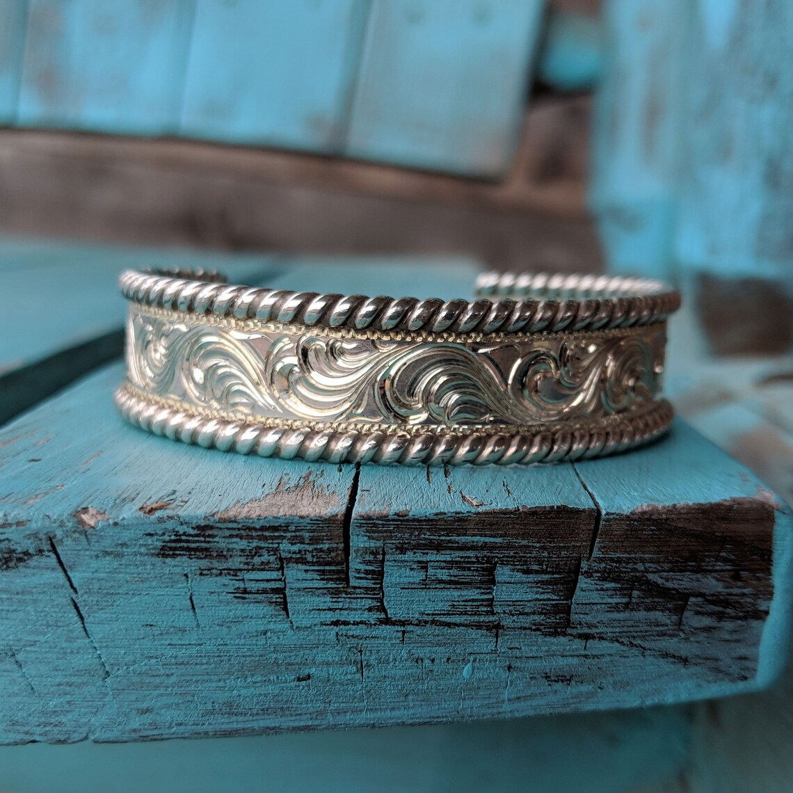 Sterling Silver Engraved Bracelet, Cuff Style, Western Design BRC00013 ...