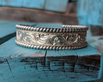 5/8 Hand Engraved Sterling Silver Cuff Bracelet - Etsy