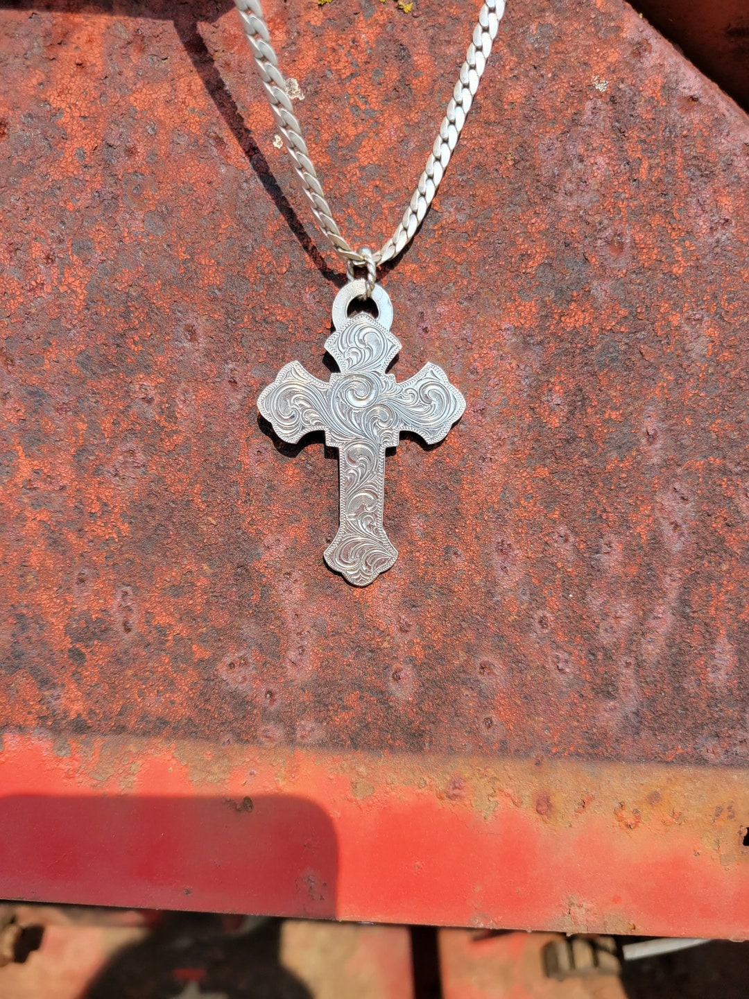 Sterling Silver Hand Engraved Cross Necklace, I Believe Cross Pendant ...