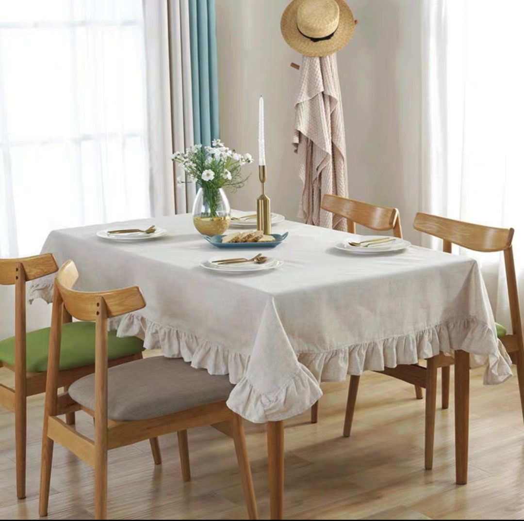 Ruffled Linen Tablecloths, 100% Natural Stonewashed Linen Tablecloths ...