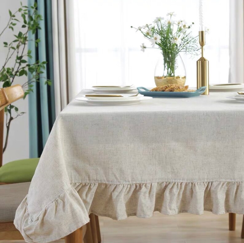 Ruffled Linen Tablecloths, 100% Natural Stonewashed Linen Tablecloths ...