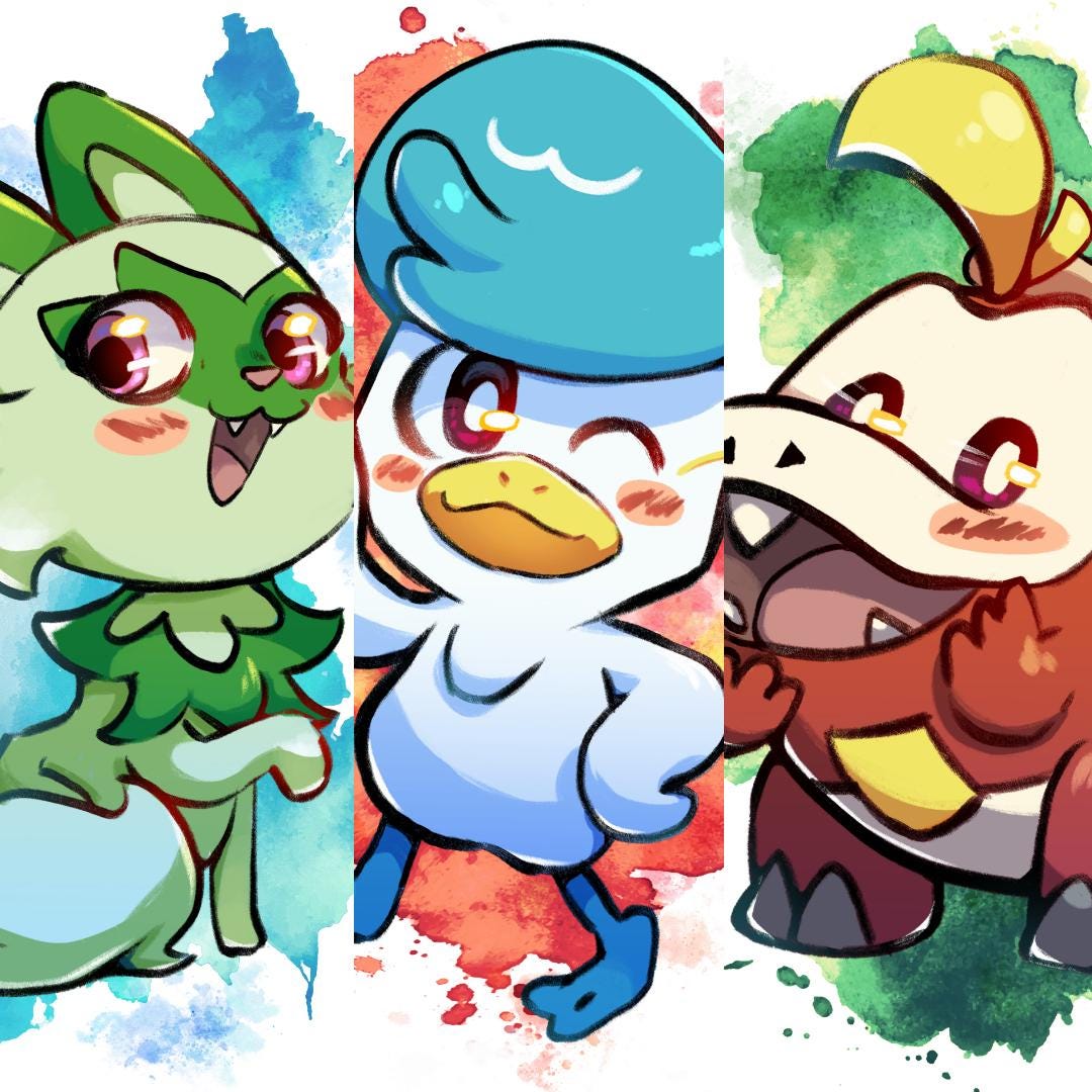 Pokémon Scarlet and Violet Starters 3 Print Set Sprigatito, Fuecoco ...