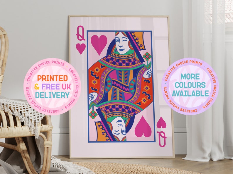 Queen of Hearts Playing Card Print | Unframed | A6 A5 A4 A3 | Home ...