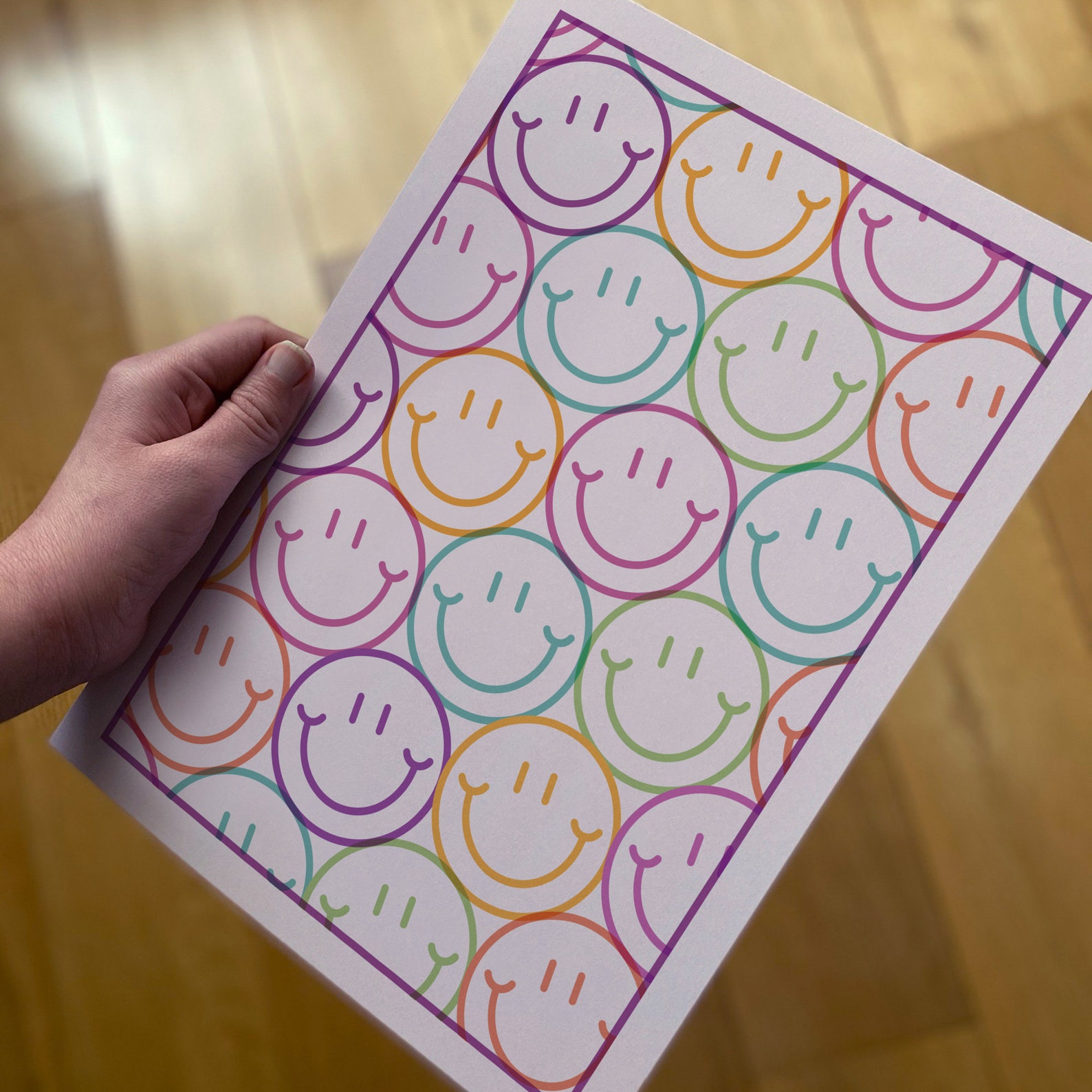 Happy Face Print | Unframed | A6 A5 A4 A3 | Home Decor | Colourful ...