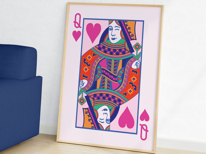 Queen of Hearts Playing Card Print | Unframed | A6 A5 A4 A3 | Home ...