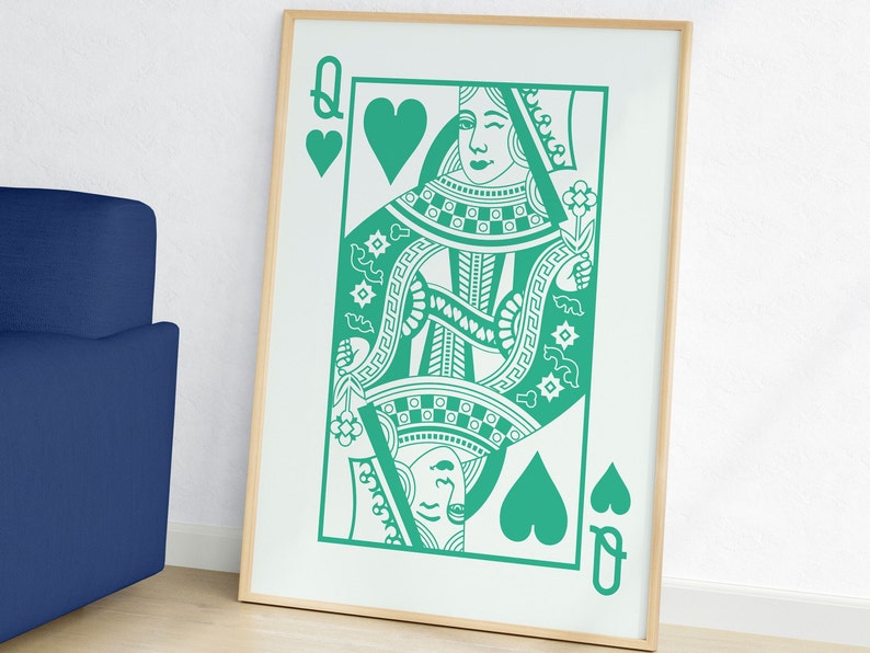 Queen of Hearts Playing Card Print | Unframed | A6 A5 A4 A3 | Home ...