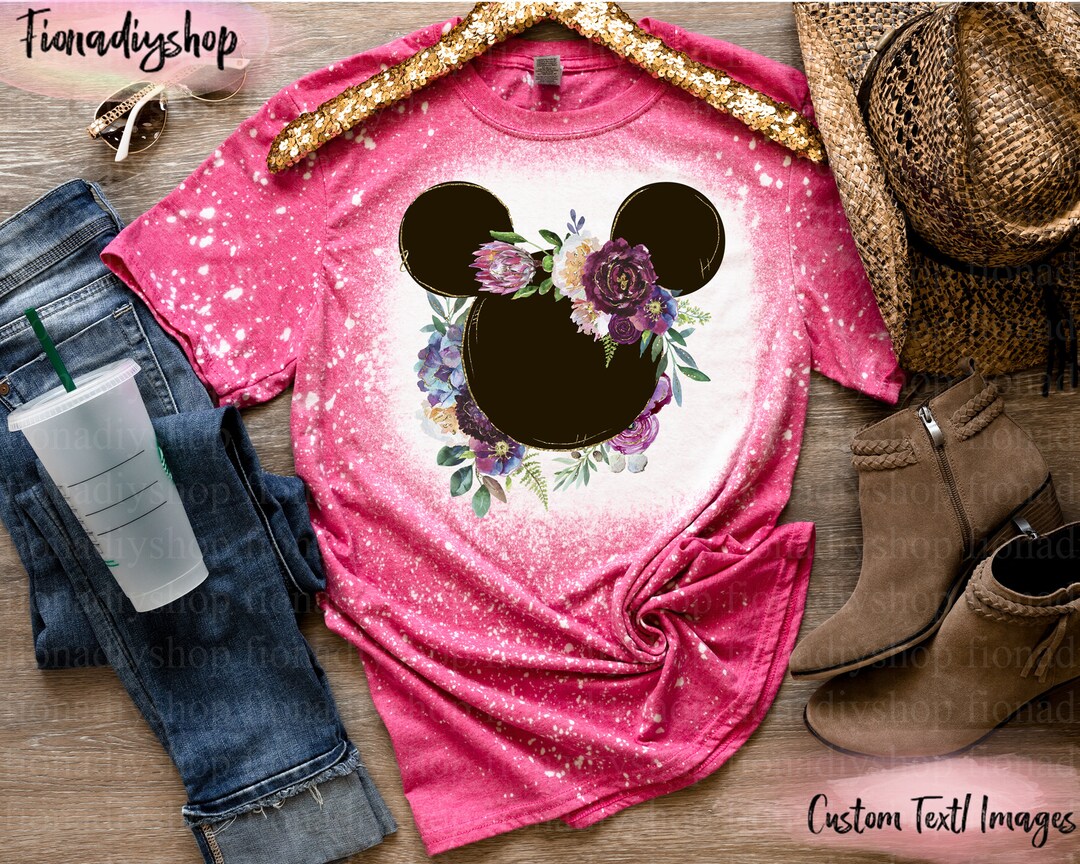 Flower Mouse Ear Bleached Tee Shirt, Disney Flower Shirt, Floral Disney ...