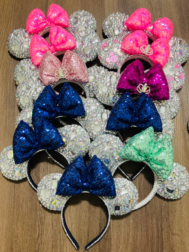 Rhinestone Silver Mickey Ears Minnie Ears Sequins Mickey - Etsy