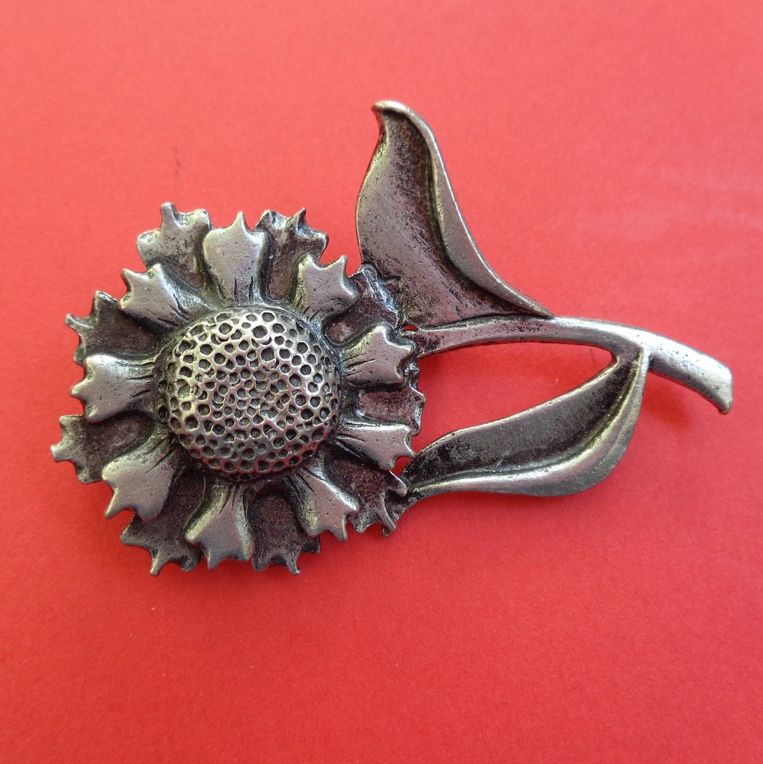 Vintage Metzke Pewter Sunflower With Leaves Brooch Pin 1970's - Made in ...